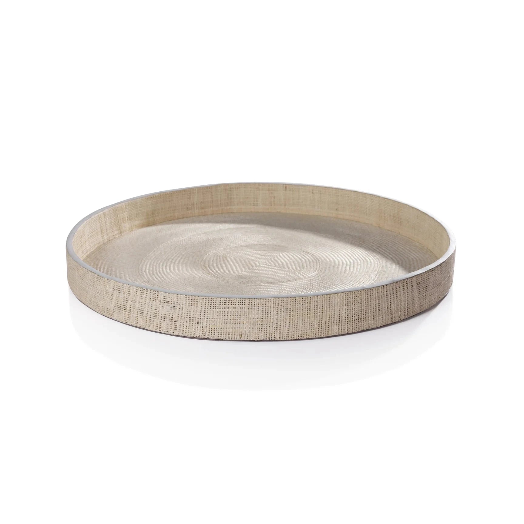 Atelier Natural Fiber Raffia Round Serving Tray with Leather Trim ...